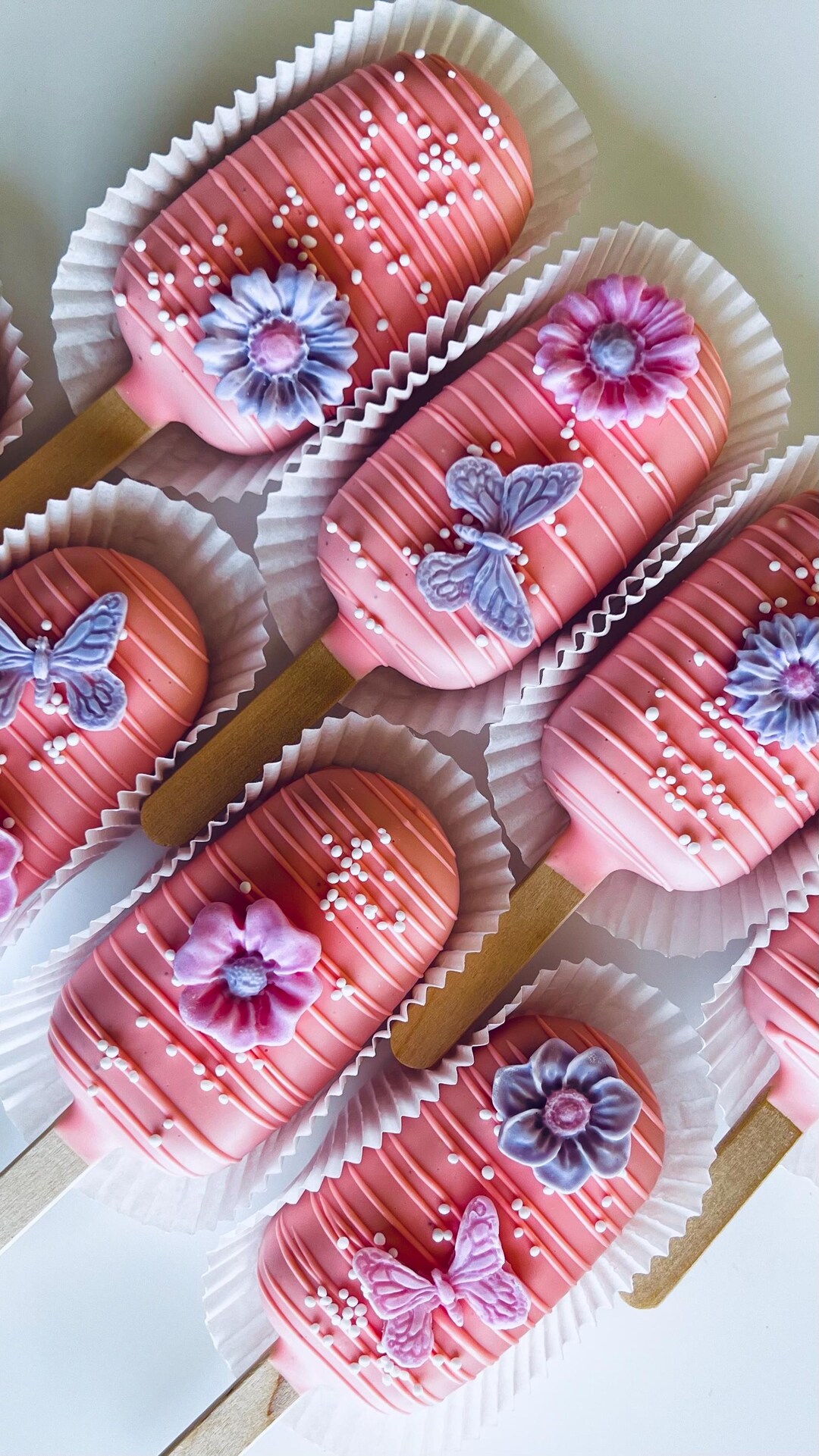 Coral Cakesicles With Butterflies and Flowers Babyshower Birthday ...