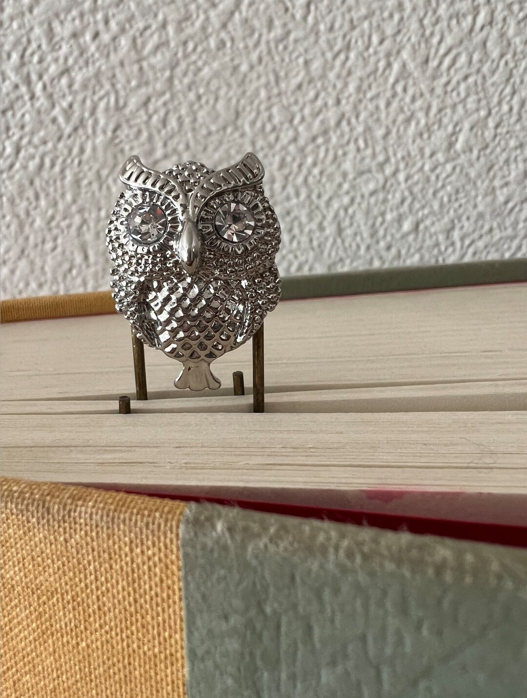 Beautiful Silver Owl Book Clip With Faux Diamond Eyes on an Antique ...