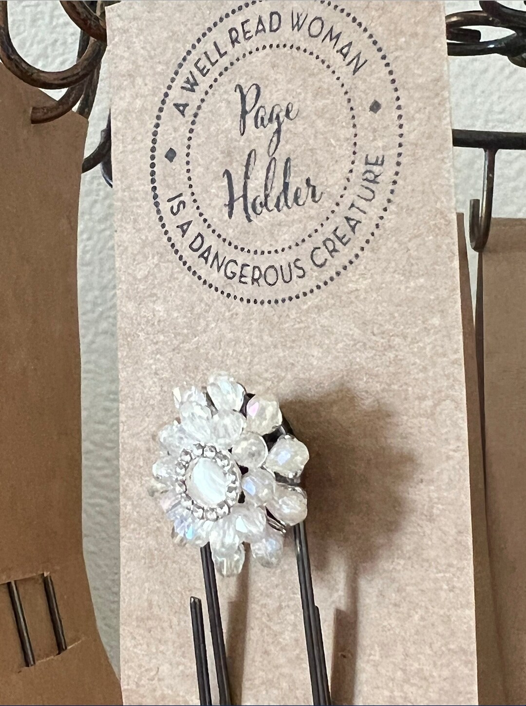 Charming Book Clip With Shimmery Beads and Faux Diamonds on an Antique ...