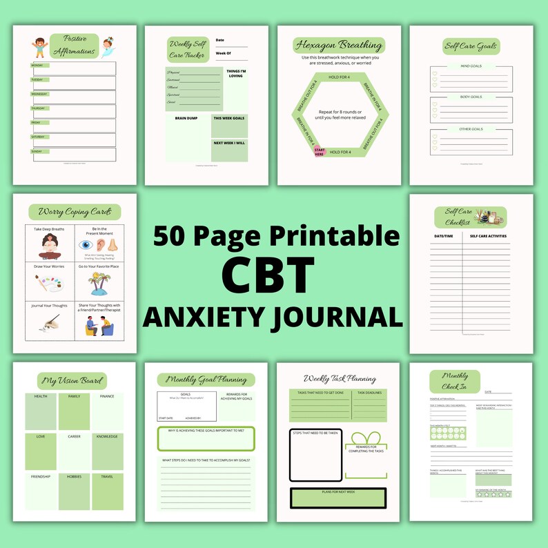 CBT Anxiety Journal Printable, Manage Worries Workbook, Anxiety ...