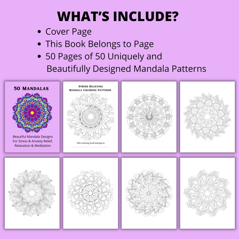 50 Beautiful Mandalas: PRINTABLE Coloring Pages for Stress and Anxiety ...