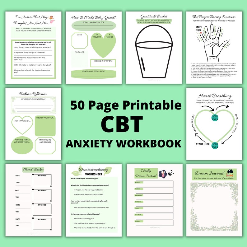 CBT Anxiety Journal Printable Manage Worries Workbook - Etsy UK