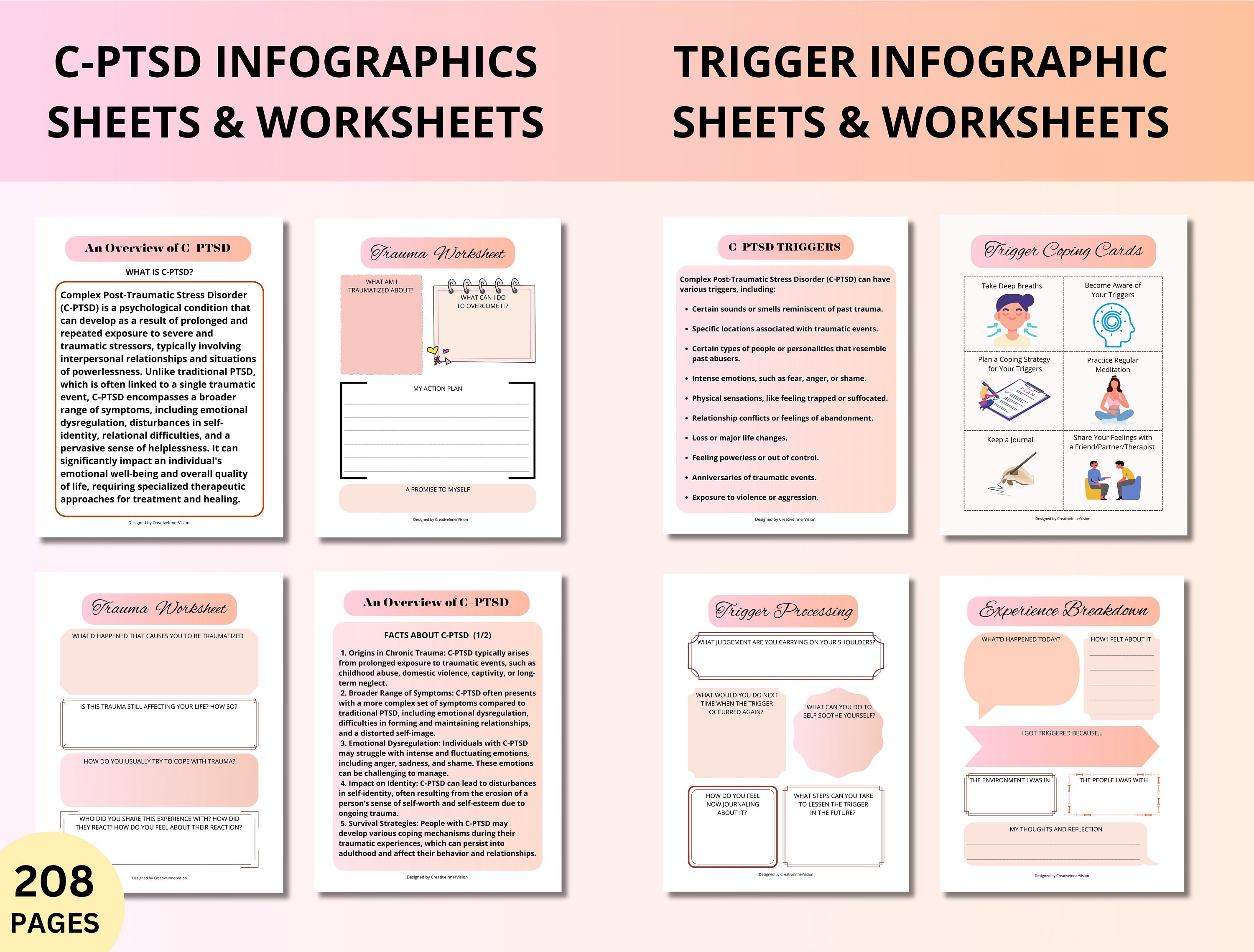 Trauma/ptsd, CPTSD Workbook Journal Printable, CBT Anxiety Workbook ...