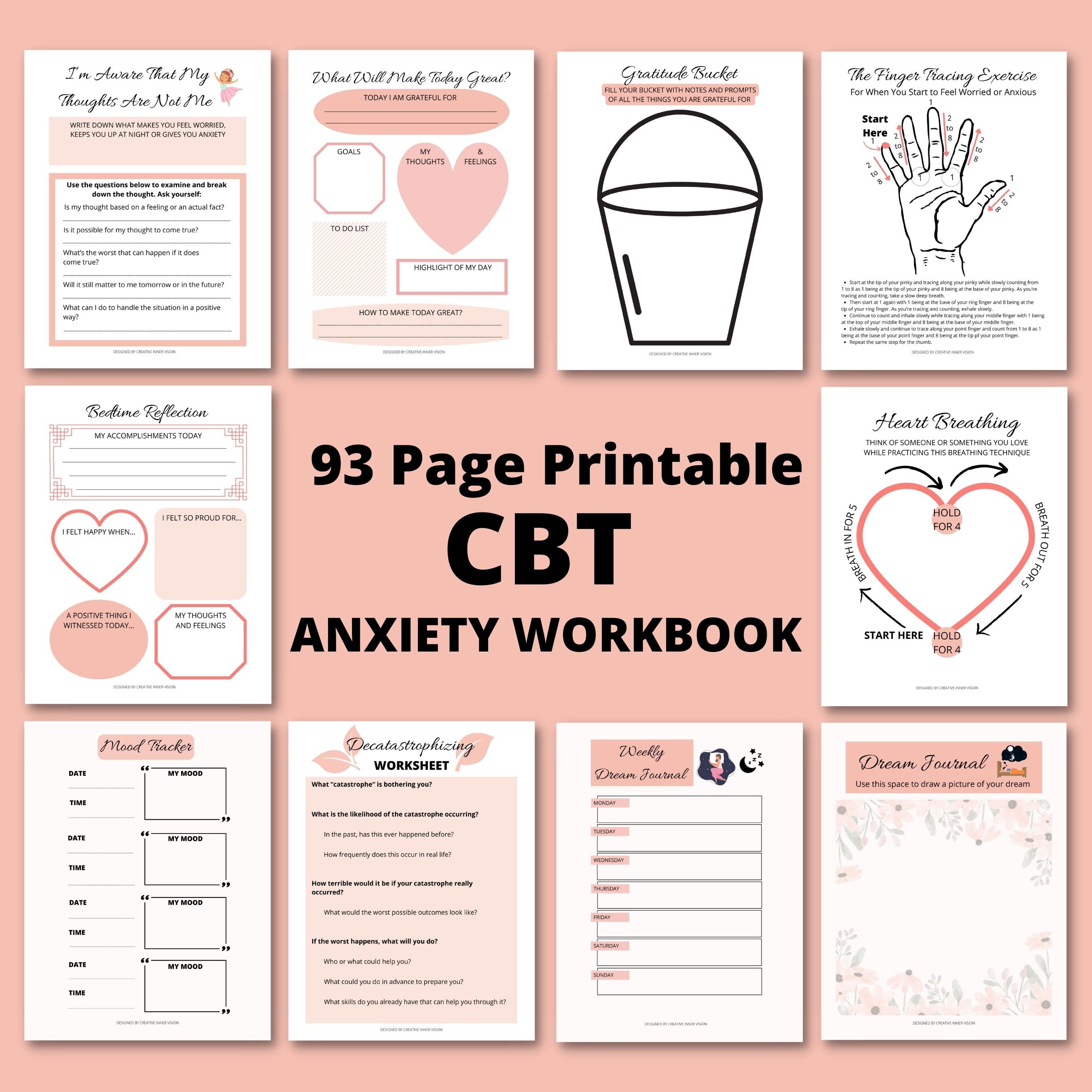 CBT Anxiety Journal Printable Manage Worries Workbook - Etsy