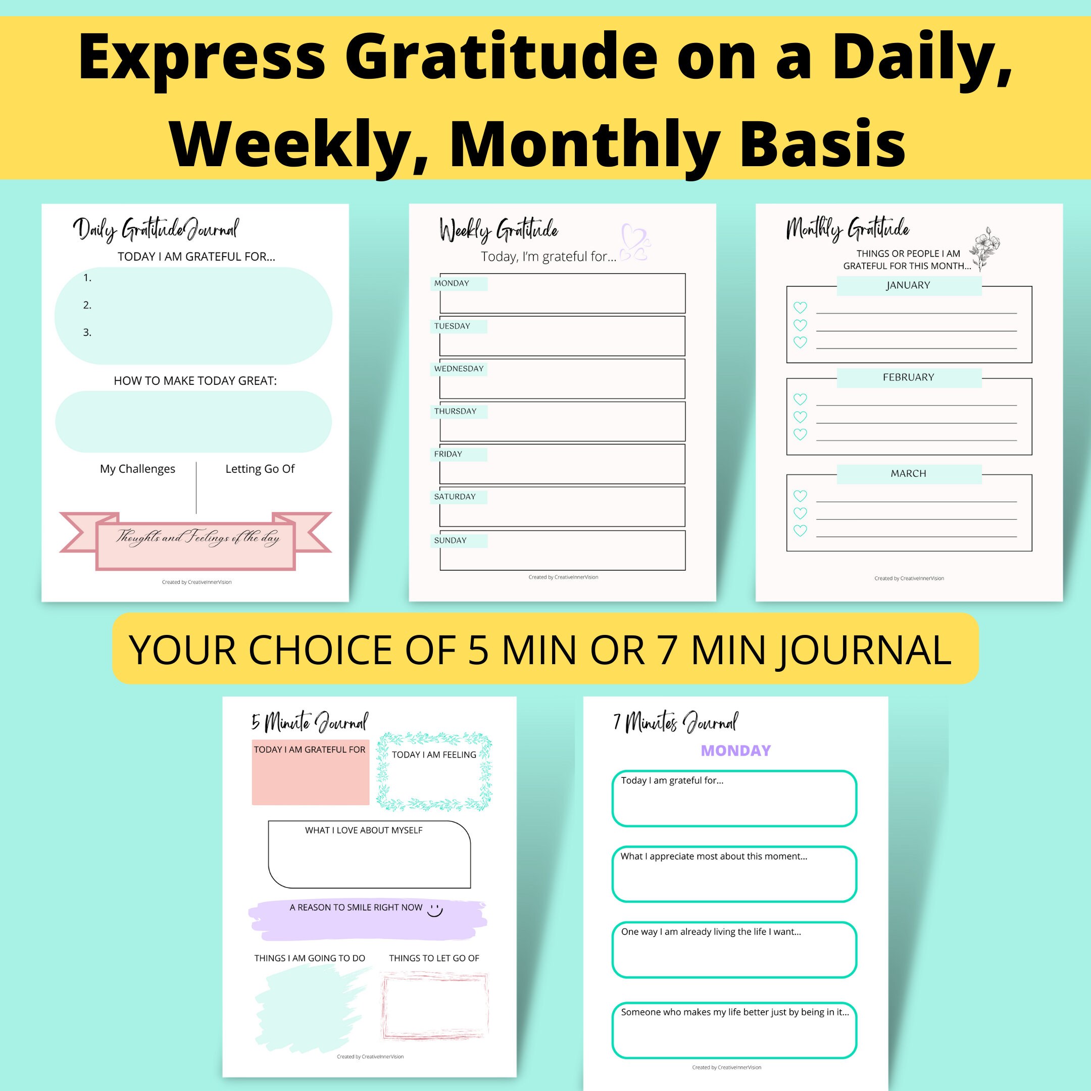 Gratitude Journal Printable BUNDLE! Gratitude Template, Daily Gratitude ...