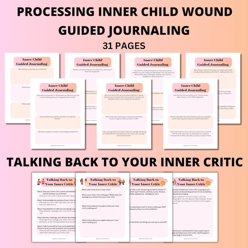 Heal Your Inner Child Workbook Journal BUNDLE, Reparenting Inner Child ...