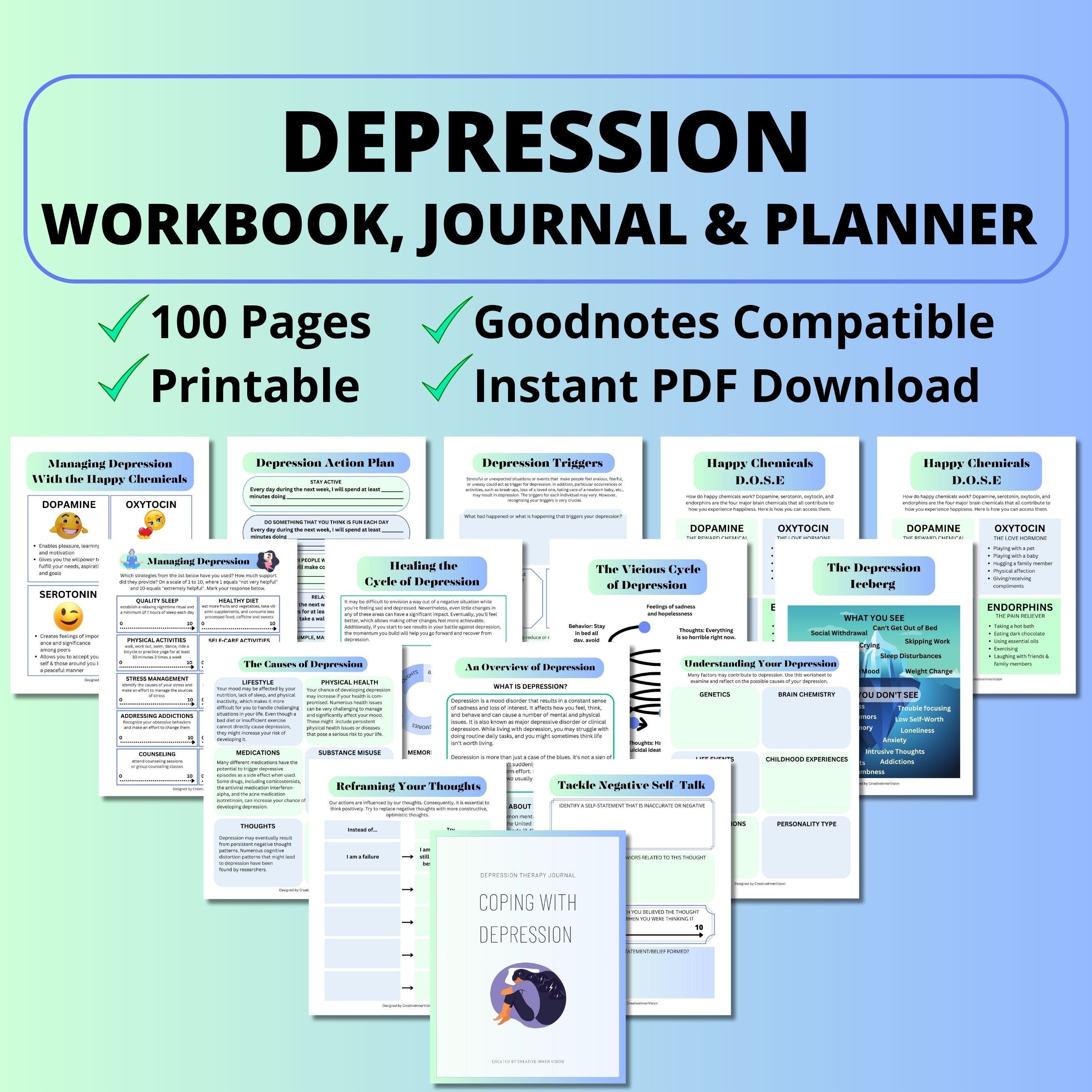 Depression Workbook, Depression Journal, Depression Worksheets, CBT ...