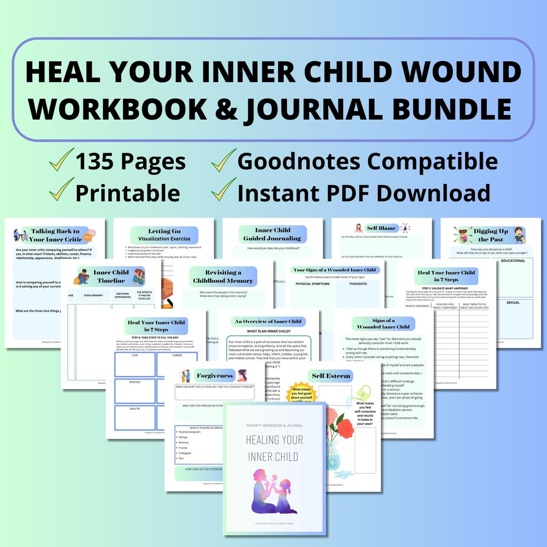 Heal Your Inner Child Workbook Journal BUNDLE, Reparenting Inner Child ...