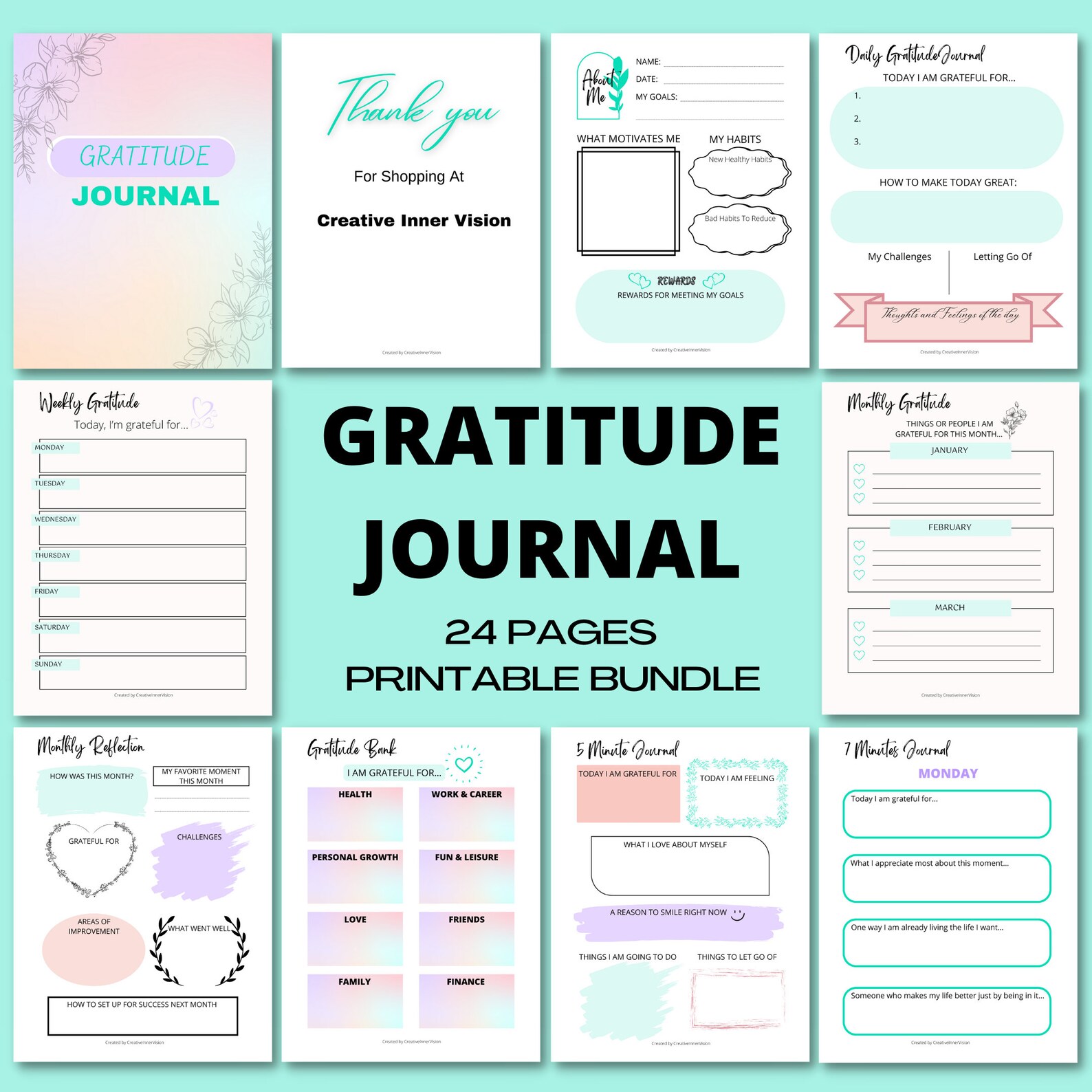 Gratitude Journal Printable BUNDLE Gratitude Template, Daily Gratitude ...