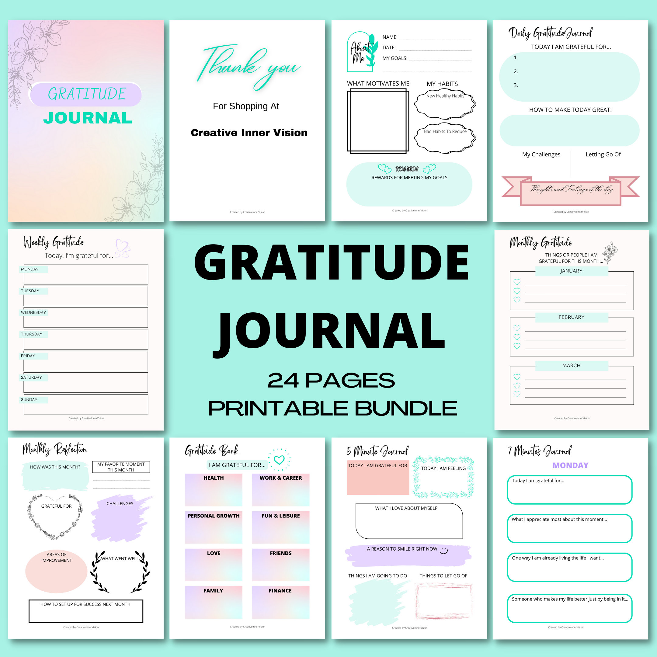 Gratitude Journal Printable BUNDLE Gratitude Template, Daily Gratitude ...