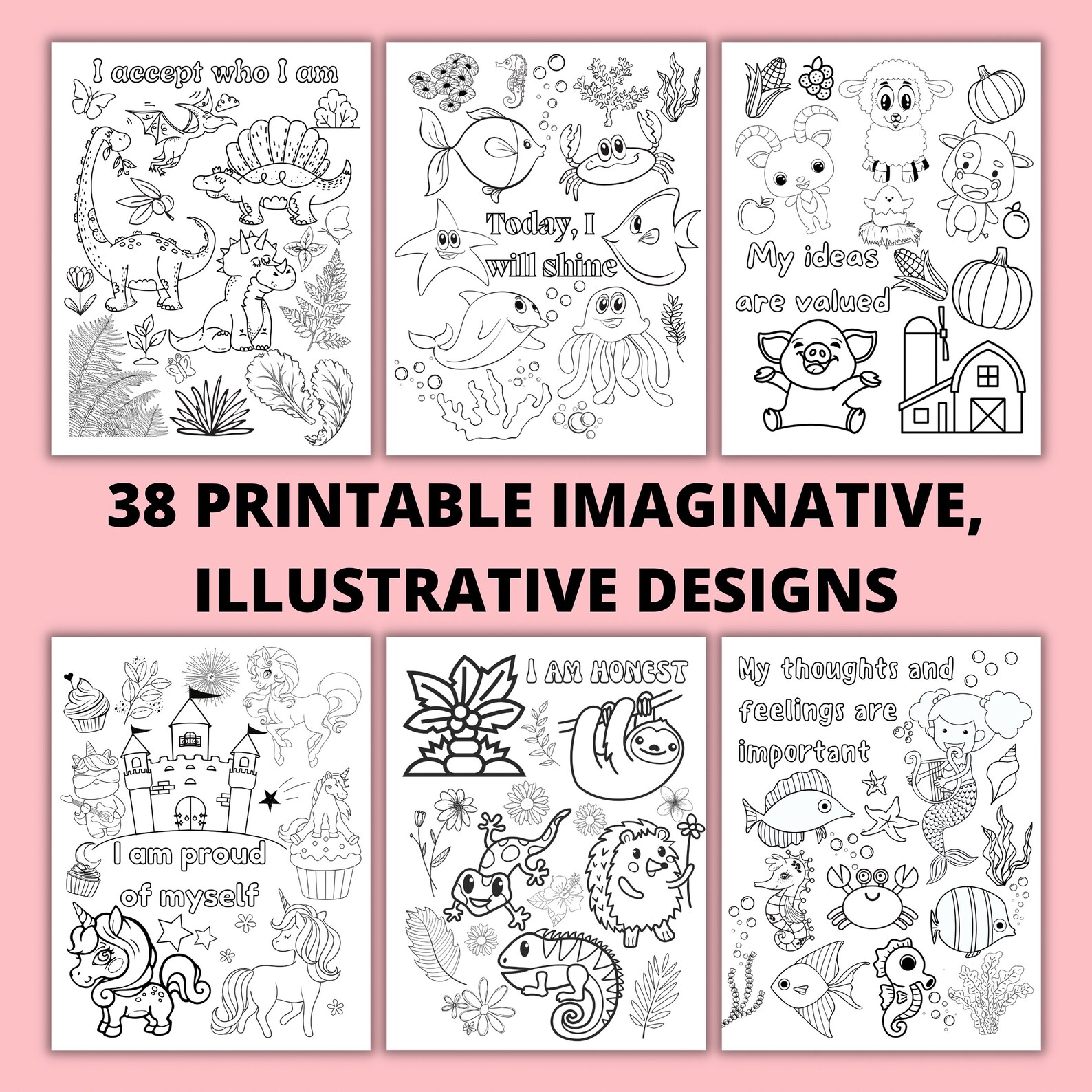 Mindfulness Coloring Pages for Girls Age 3-9, PRINTABLE, Unicorns and ...