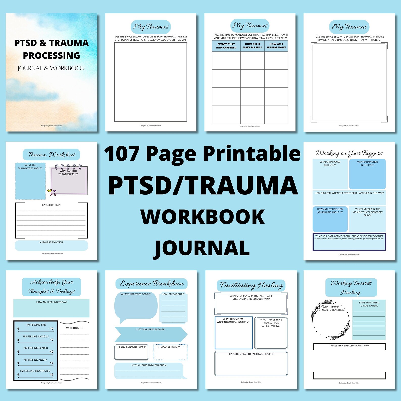 Trauma/ptsd Processing Workbook Journal Printable, CBT Anxiety Workbook ...