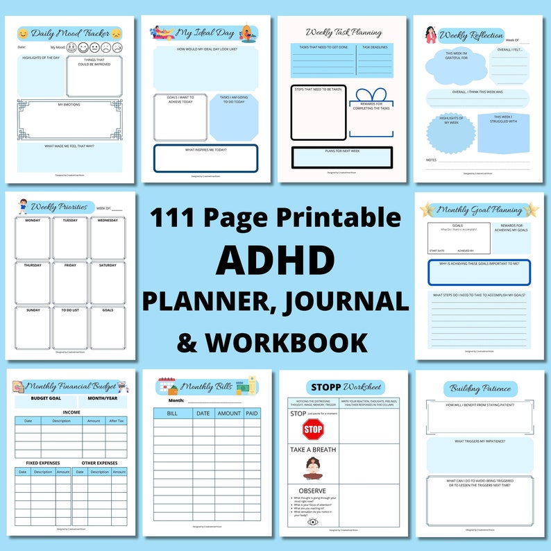 ADHD Planner Printable ADHD Workbook and Journal CBT Anxiety - Etsy UK