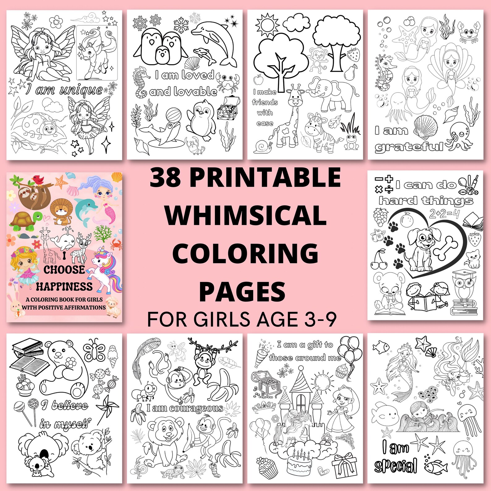 Mindfulness Coloring Pages for Girls Age 3-9, PRINTABLE, Unicorns and ...