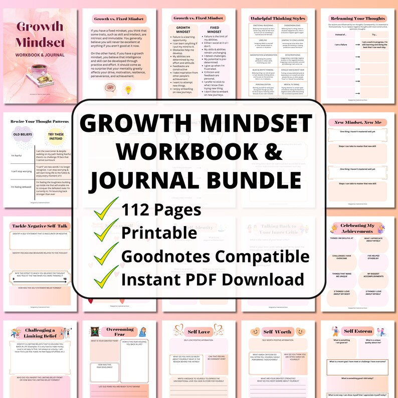 Growth Mindset Bundle Worksheets, Growth Mindset Workbook & Journal ...