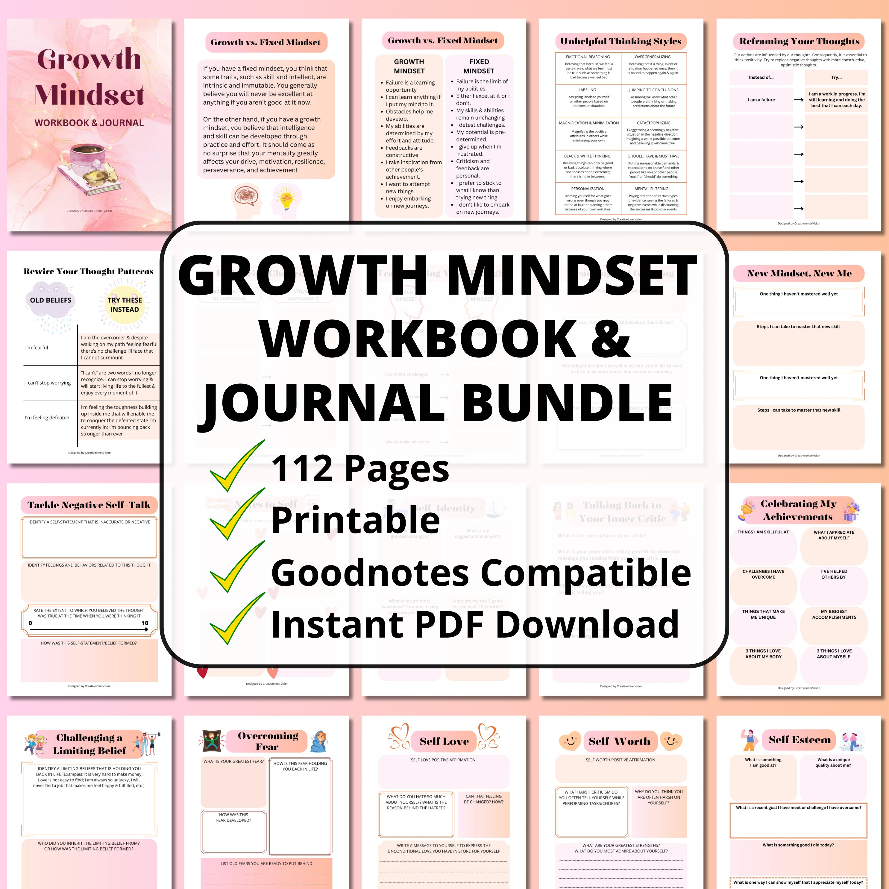 Growth Mindset Bundle Worksheets, Growth Mindset Workbook & Journal ...