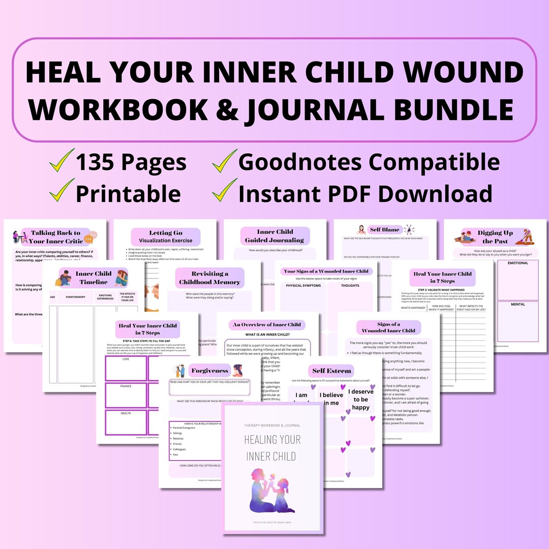 Heal Your Inner Child Workbook Journal BUNDLE, Reparenting Inner Child ...