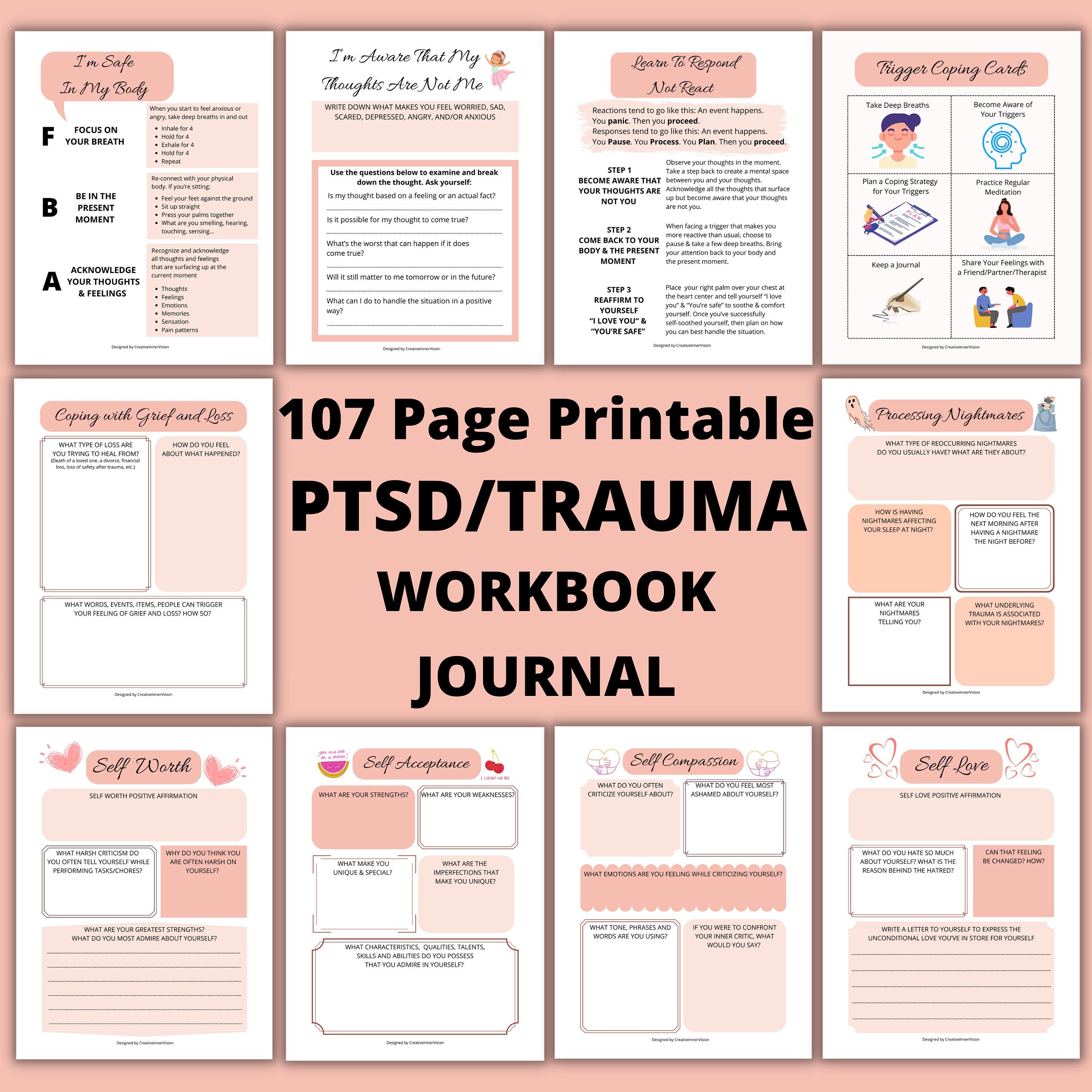 Trauma/ptsd Processing Workbook Journal Printable, CBT Anxiety Workbook ...