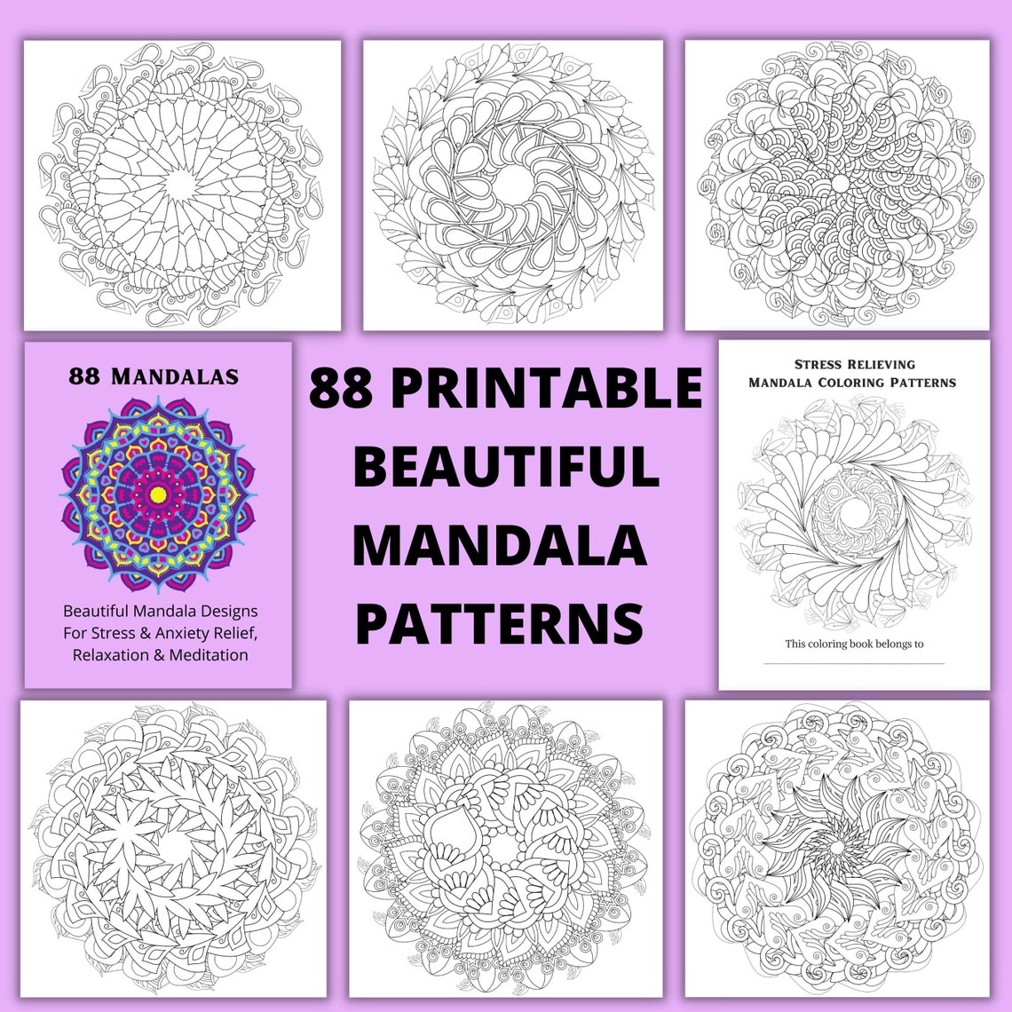 88 Beautiful Mandalas: PRINTABLE Coloring Pages for Stress and Anxiety ...