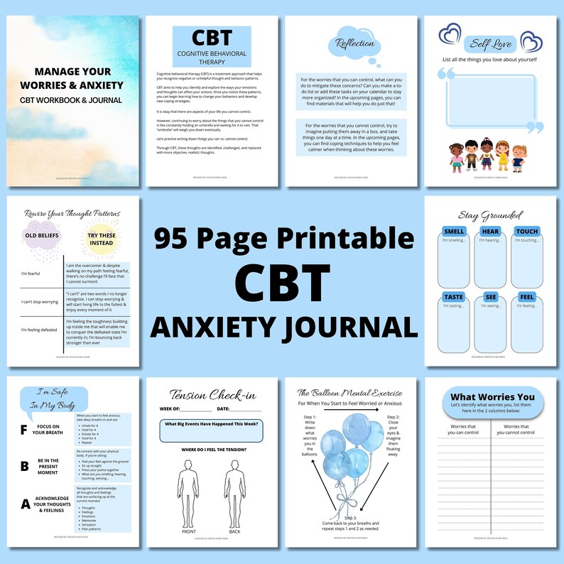 CBT Anxiety Journal Printable, Manage Worries Workbook, Anxiety ...