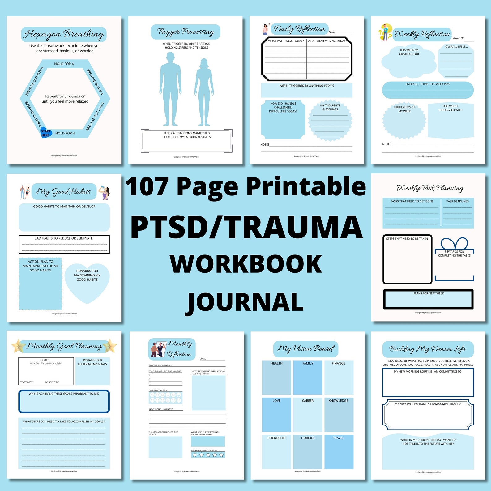 Trauma/ptsd Processing Workbook Journal Printable, CBT Anxiety Workbook ...