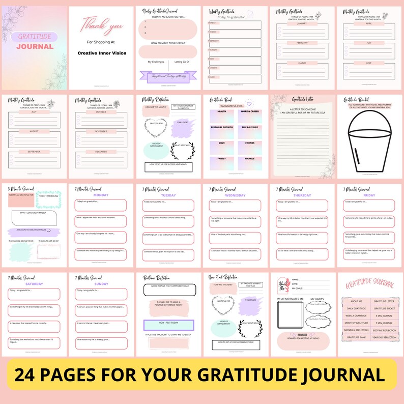 Gratitude Journal Printable BUNDLE Gratitude Template, Daily Gratitude ...