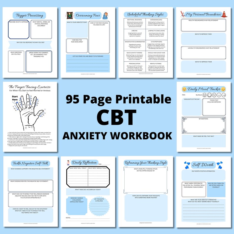 CBT Anxiety Journal Printable Manage Worries Workbook - Etsy