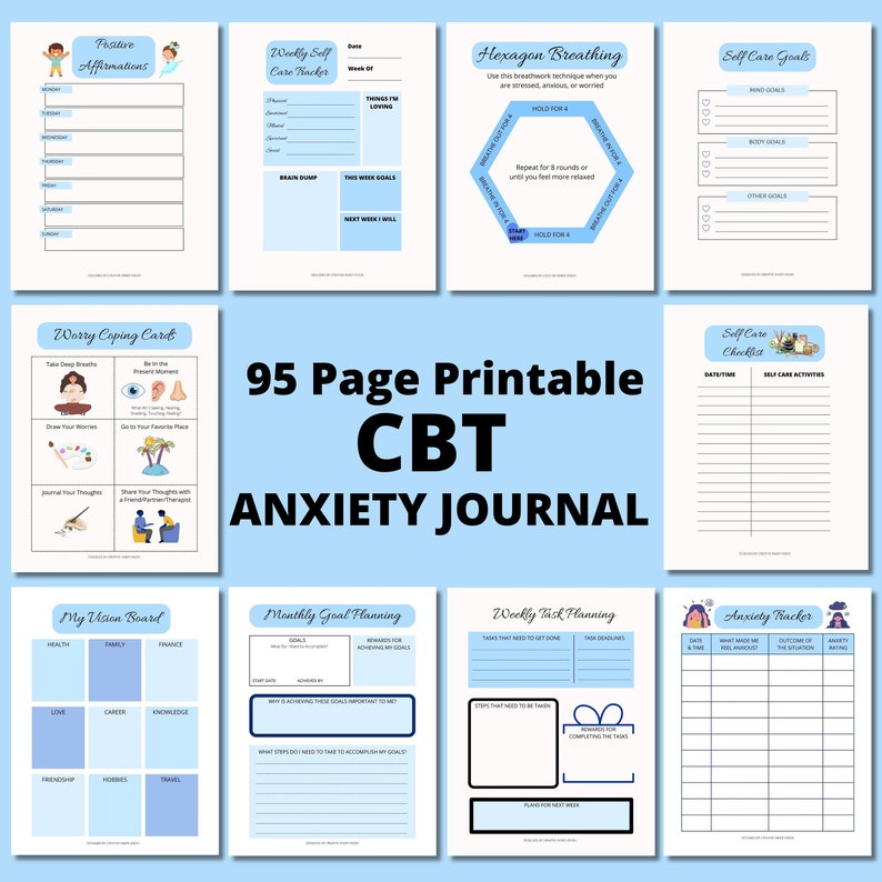 CBT Anxiety Journal Printable, Manage Worries Workbook, Anxiety ...