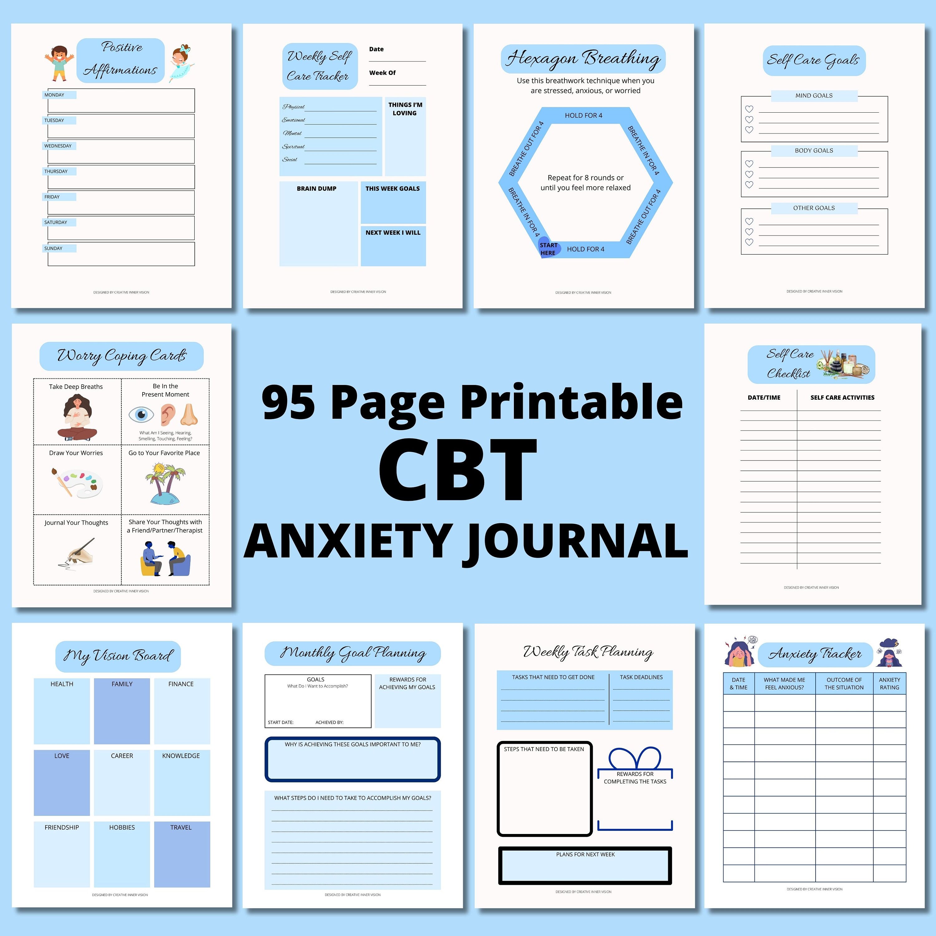 CBT Anxiety Journal Printable, Manage Worries Workbook, Anxiety ...