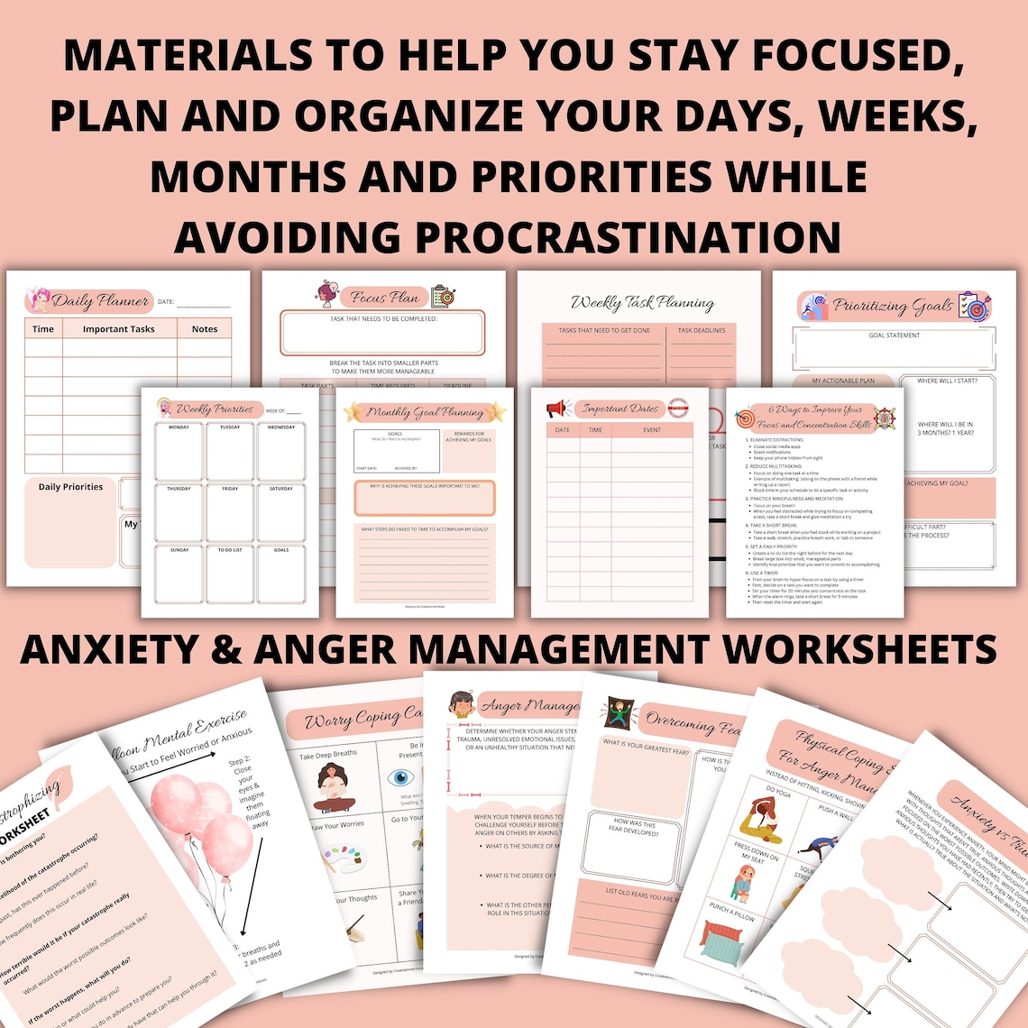 ADHD Planner Printable, ADHD Workbook and Journal, CBT Anxiety ...