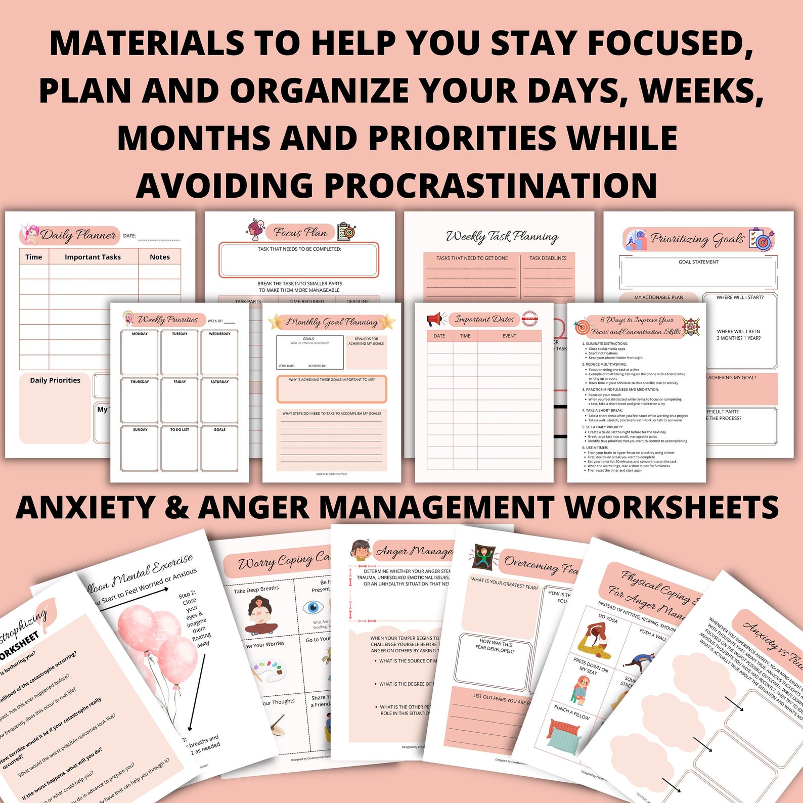 ADHD Planner Printable, ADHD Workbook and Journal, CBT Anxiety ...