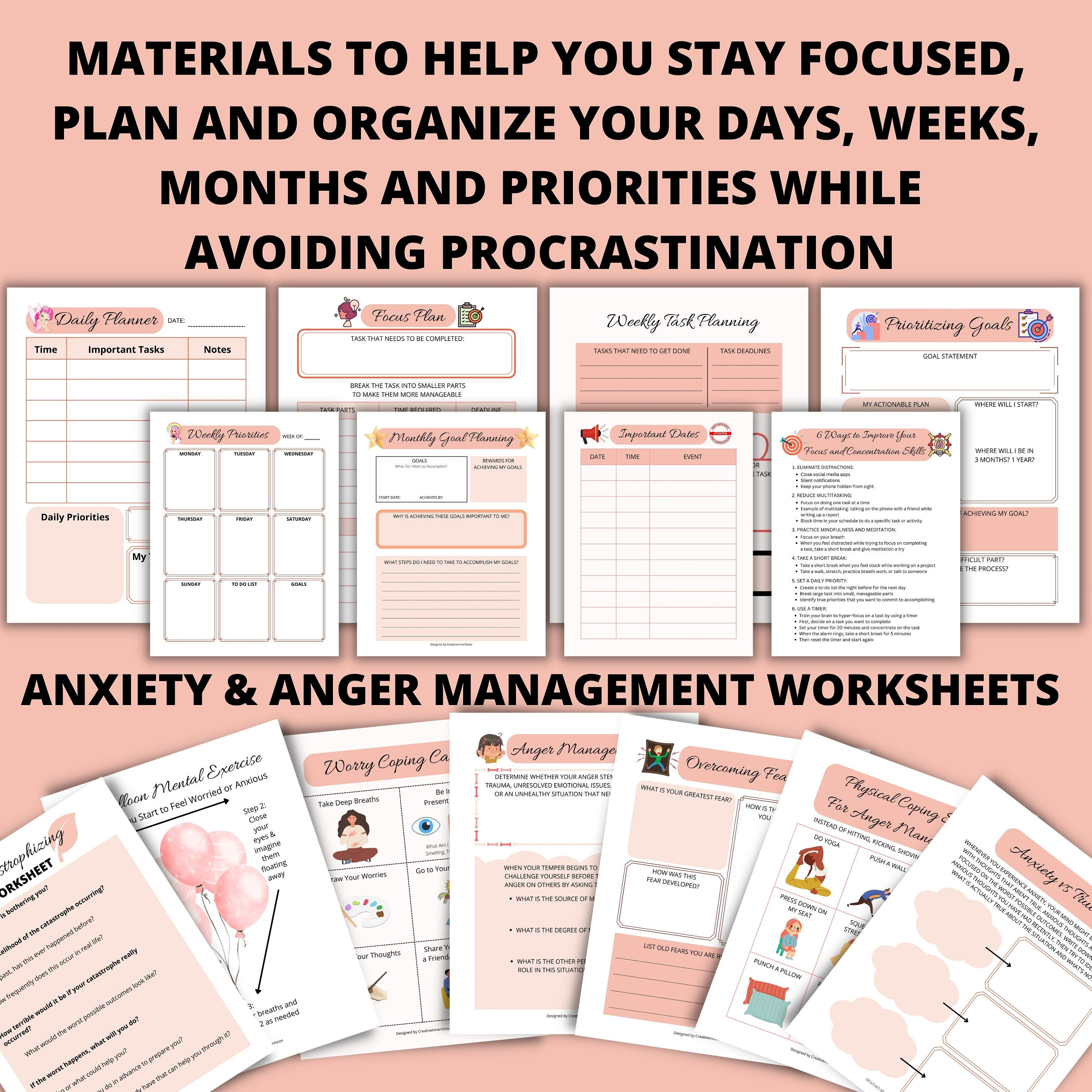 ADHD Planner Printable, ADHD Workbook and Journal, CBT Anxiety ...