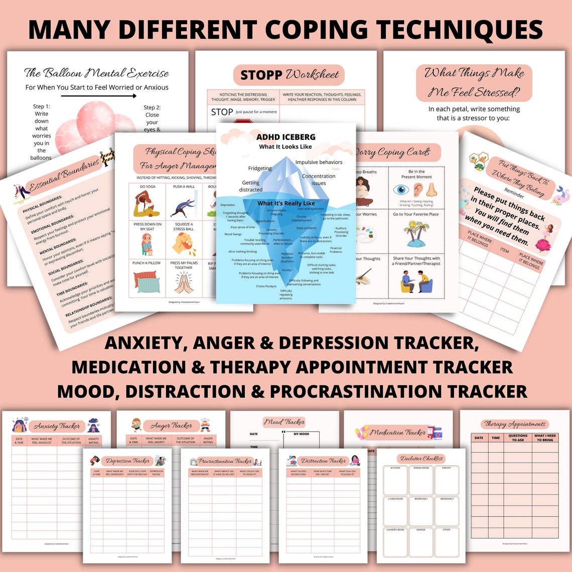 ADHD Planner Printable, ADHD Workbook and Journal, CBT Anxiety ...