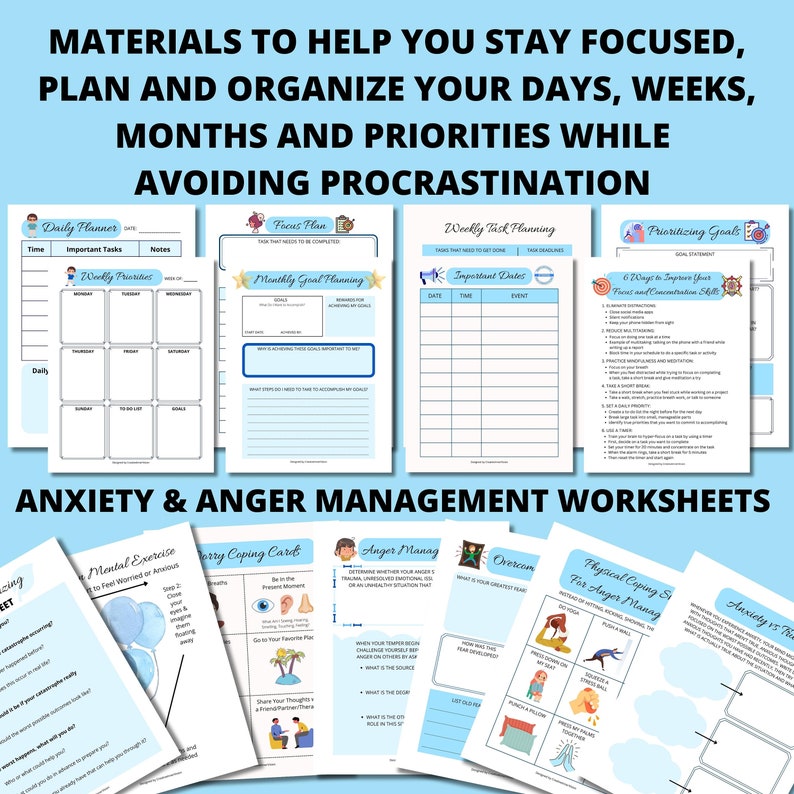 ADHD Planner Printable ADHD Workbook and Journal CBT Anxiety - Etsy ...