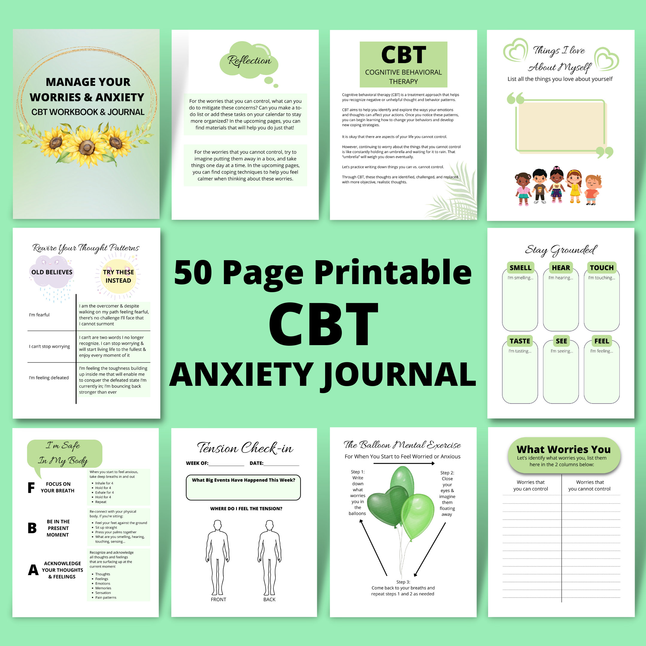 CBT Anxiety Journal Printable, Manage Worries Workbook, Anxiety ...