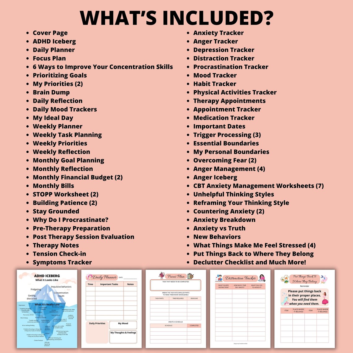 ADHD Planner Printable, ADHD Workbook and Journal, CBT Anxiety ...