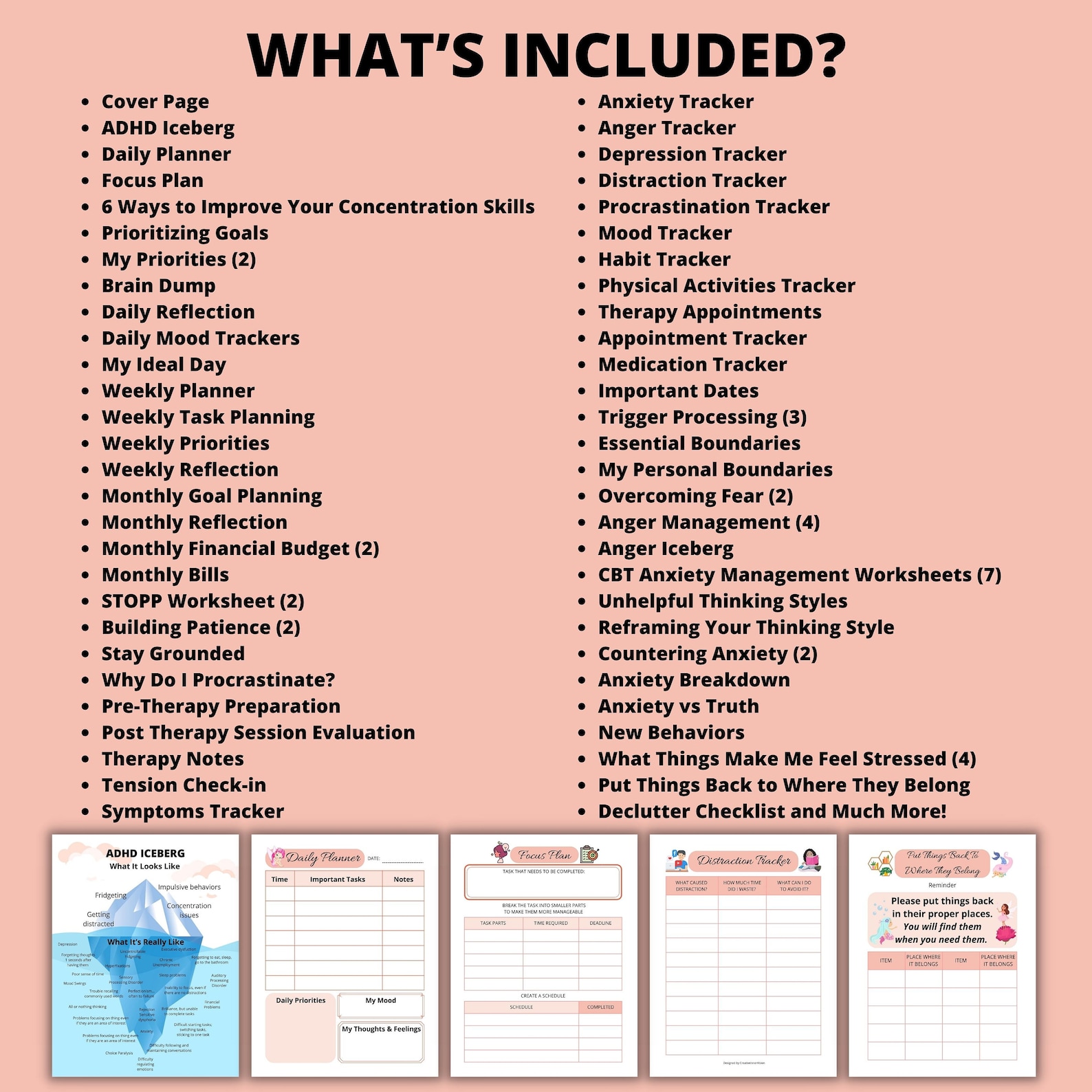 ADHD Planner Printable, ADHD Workbook and Journal, CBT Anxiety ...