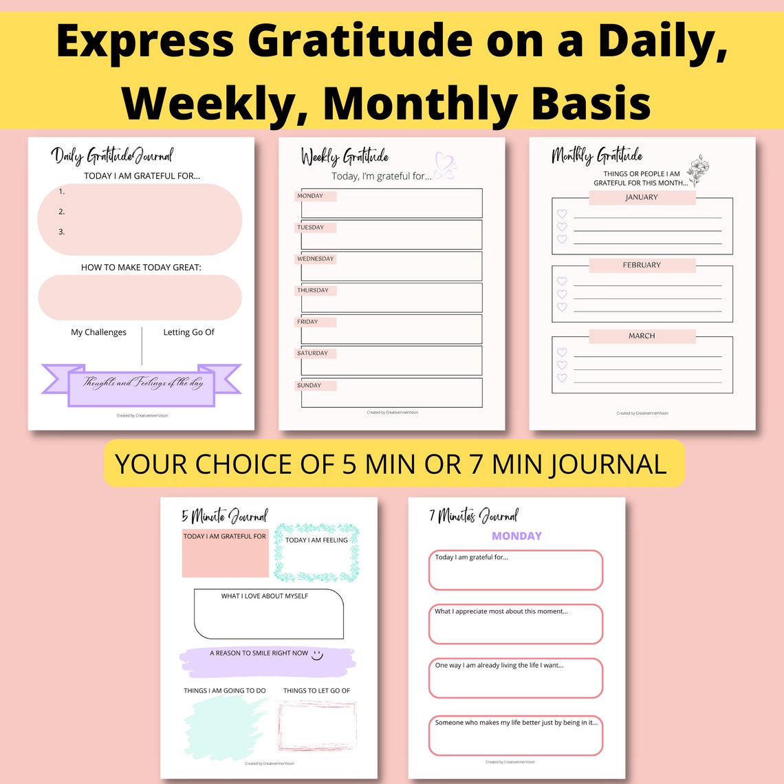 Gratitude Journal Printable BUNDLE Gratitude Template Daily - Etsy