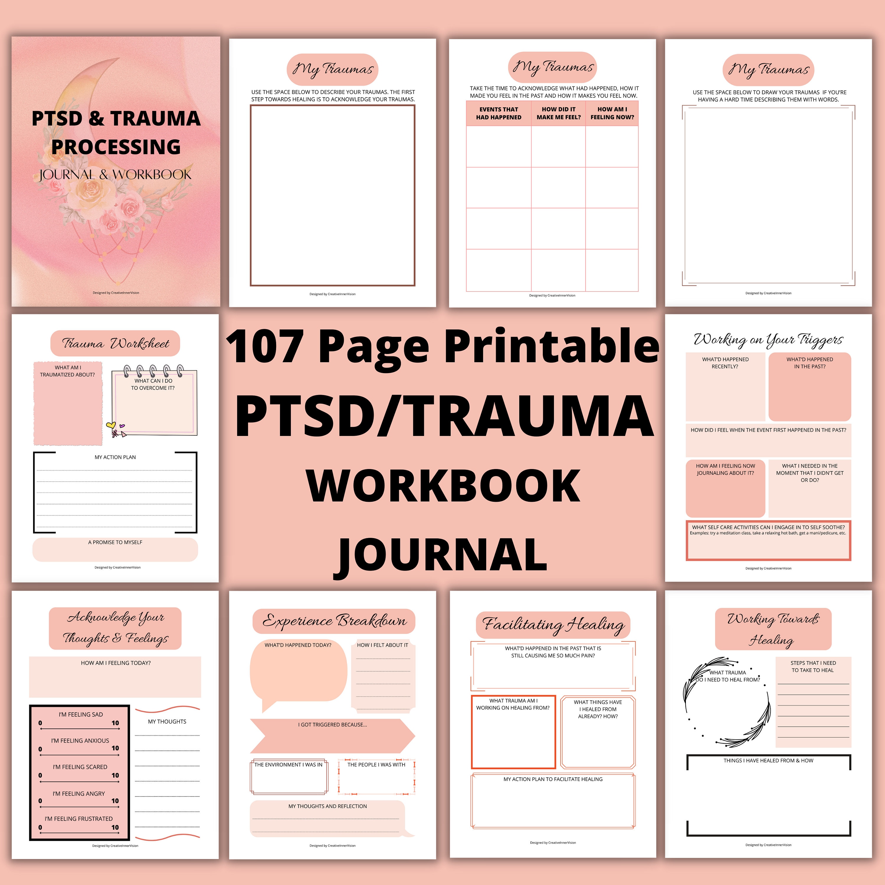 Trauma/ptsd Processing Workbook Journal Printable, CBT Anxiety Workbook ...