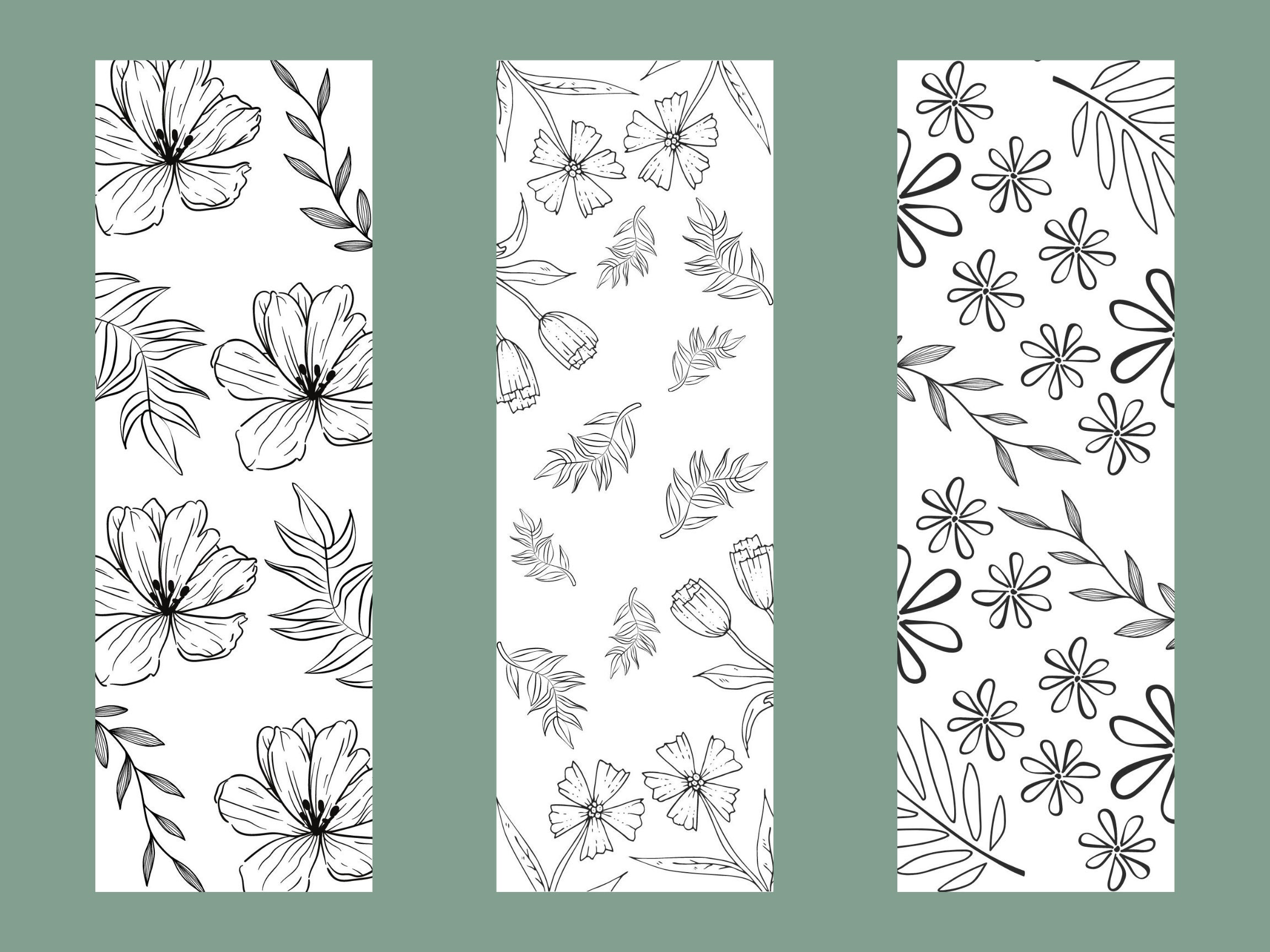 Set of 10 Floral Digital Black & White Bookmarks, Printable Bookmarks ...