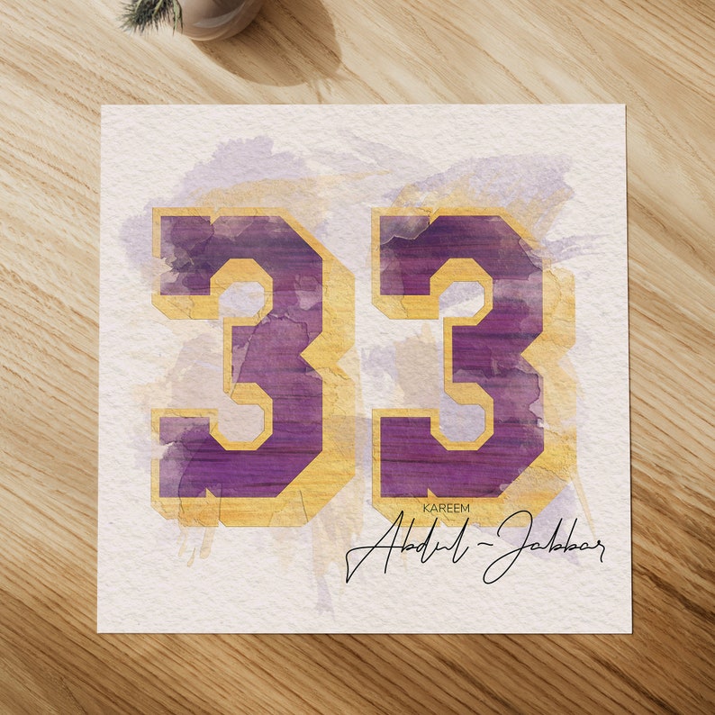Kareem Abdul-jabbar 33 | Basketball Player Watercolor Numbers ...