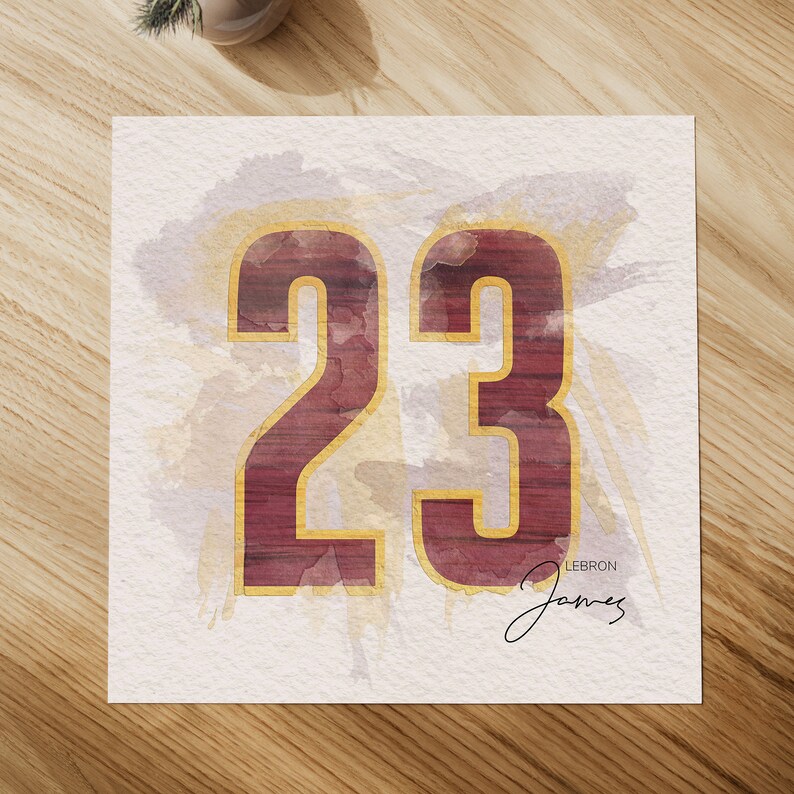 Lebron James 23 | Basketball Player Watercolor Numbers | Printable - Etsy