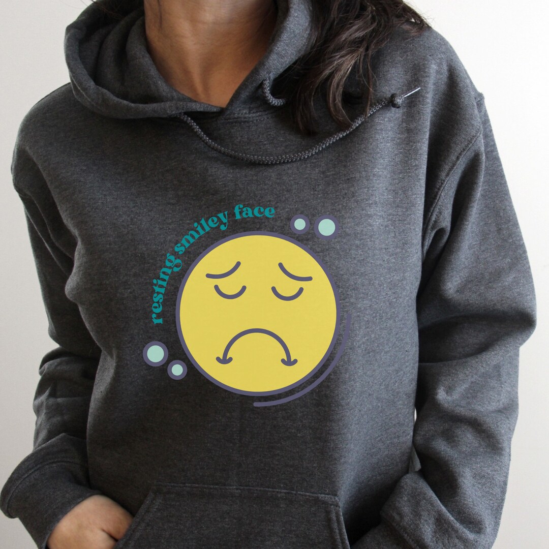 Resting Sad Face Emoji, Hooded Sweatshirt, Funny Resting Sad Face ...