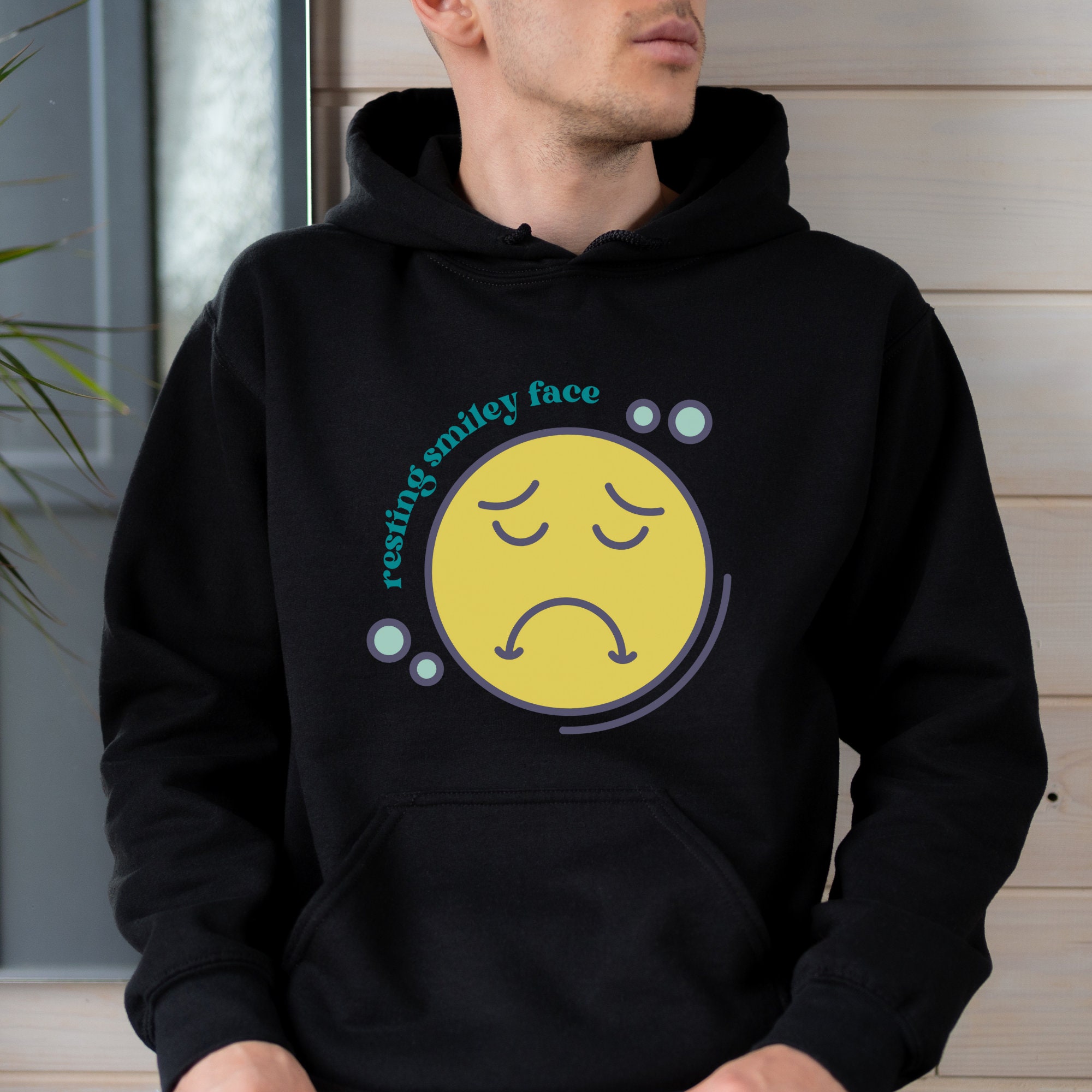 Resting Sad Face Emoji, Hooded Sweatshirt, Funny Resting Sad Face ...