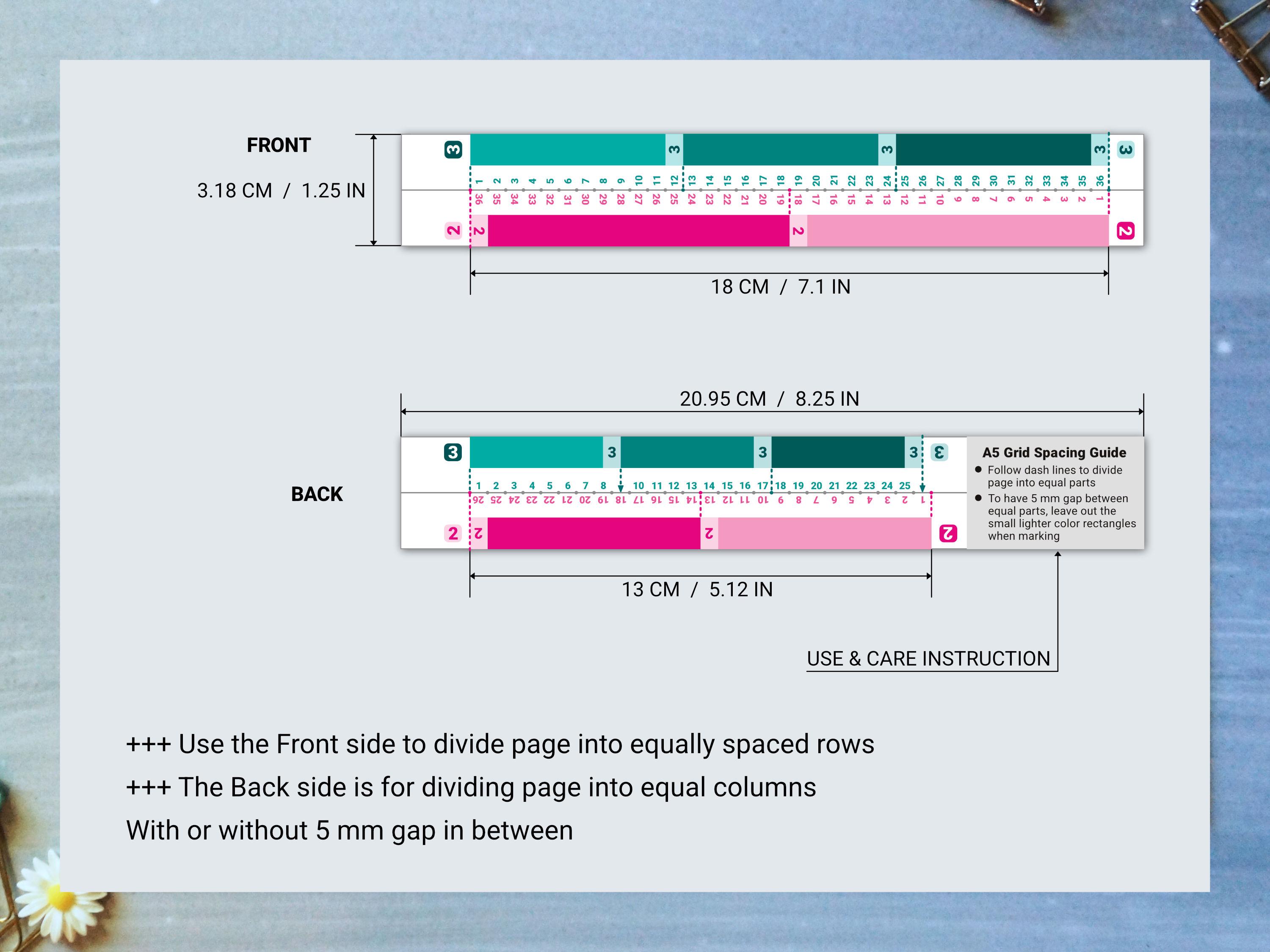 A5 Journal Grid Ruler Set | Handmade Colorful Grid Guide for A5 Planner ...