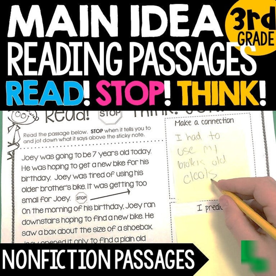Reading Passages Focusing on Main Idea 3rd Grade - Etsy