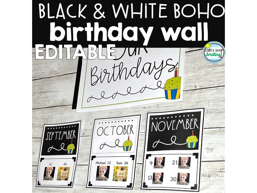 Editable Birthday Wall Black and White BOHO - Etsy