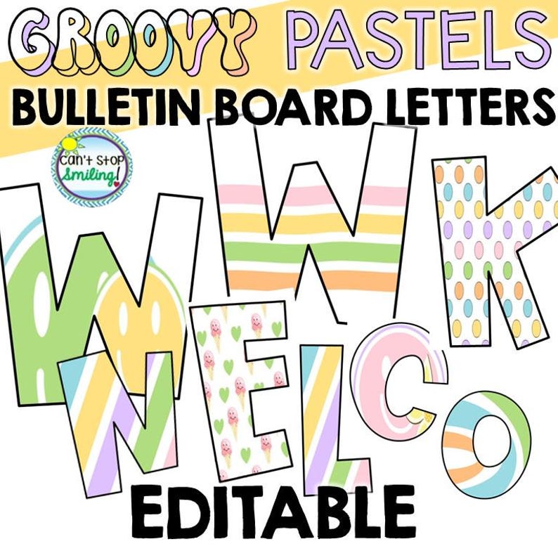 EDITABLE Bulletin Board Letters in a Pastel Theme 18 Designs - Etsy
