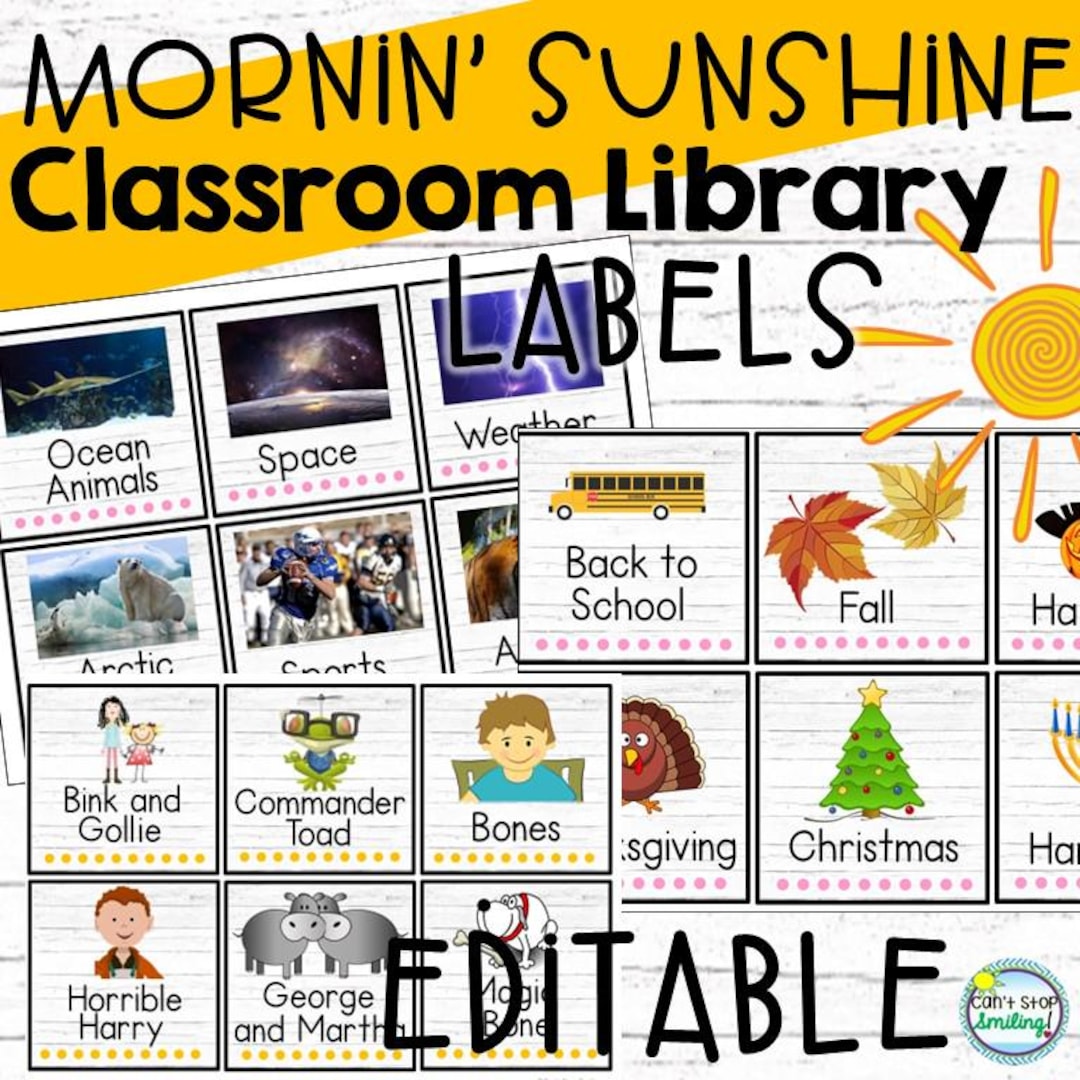 Classroom Library Labels EDITABLE in Sunshine Theme All the Topics - Etsy