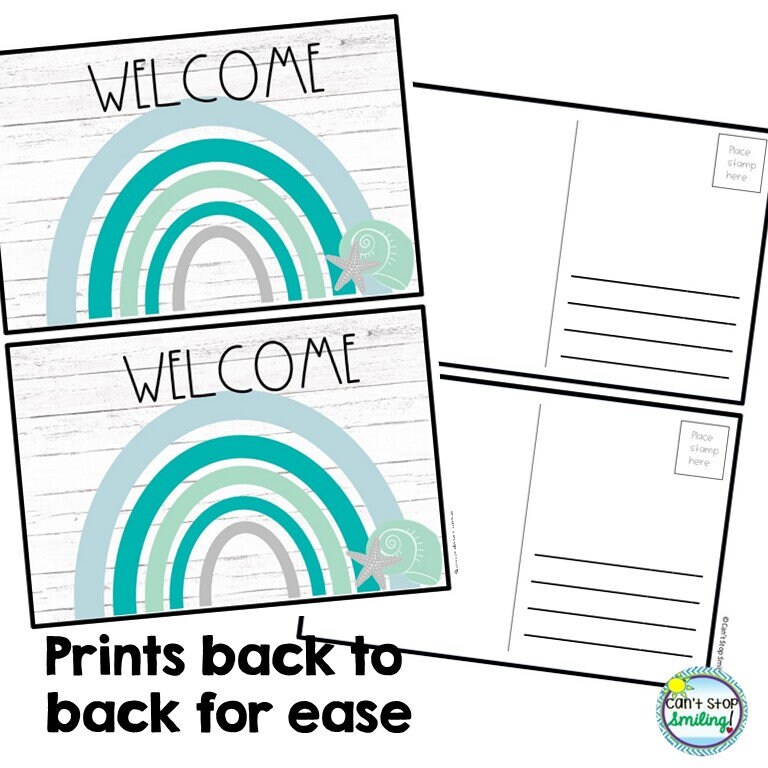 Welcome Back to School EDITABLE Postcards in Beach Theme Use ALL YEAR ...